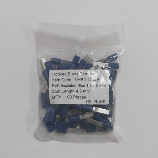 Buy Terminal Hook Blade 1.5-2.5mm2 PVC Insulated Blue 100unit Pack VHB2 ...